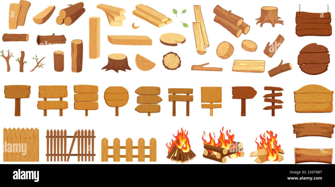 Old wood collection. Timber, logs pine tree. Isolated wooden signs ...