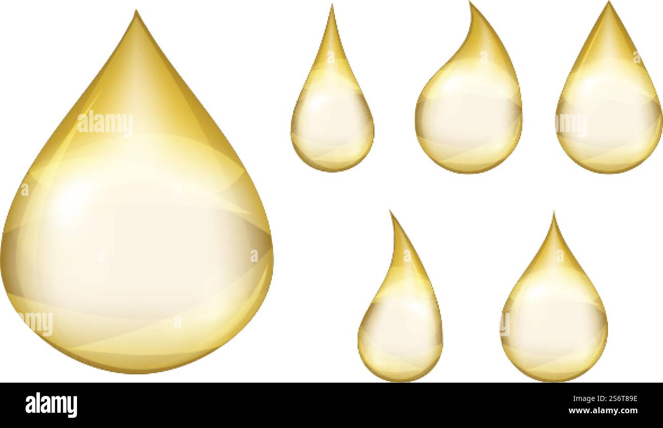 Oil drops. Realistic orange drop, isolated falling liquid elements ...