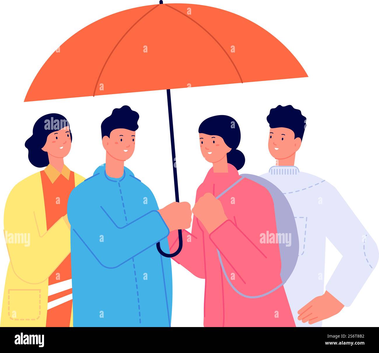 Friends with umbrella. Friendship support, people caring each other ...