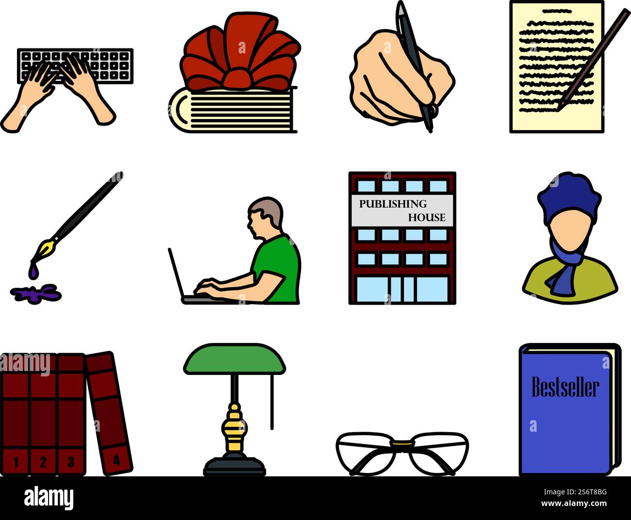 Writer Icon Set. Editable Bold Outline With Color Fill Design. Vector ...