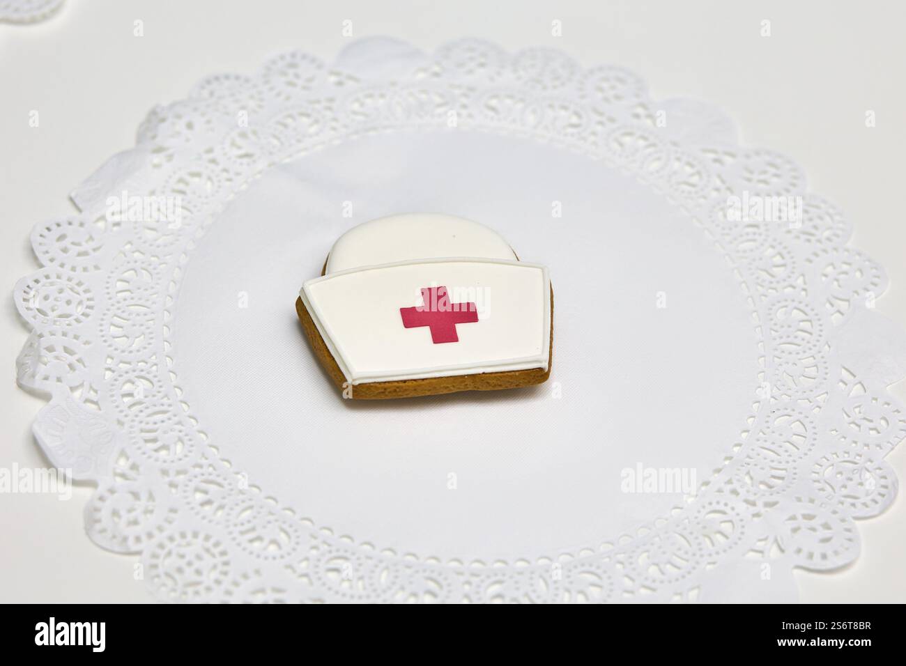 Nurse Hat Cookie, Red Cross, Medical Theme Shortbread on Doily, Unique ...