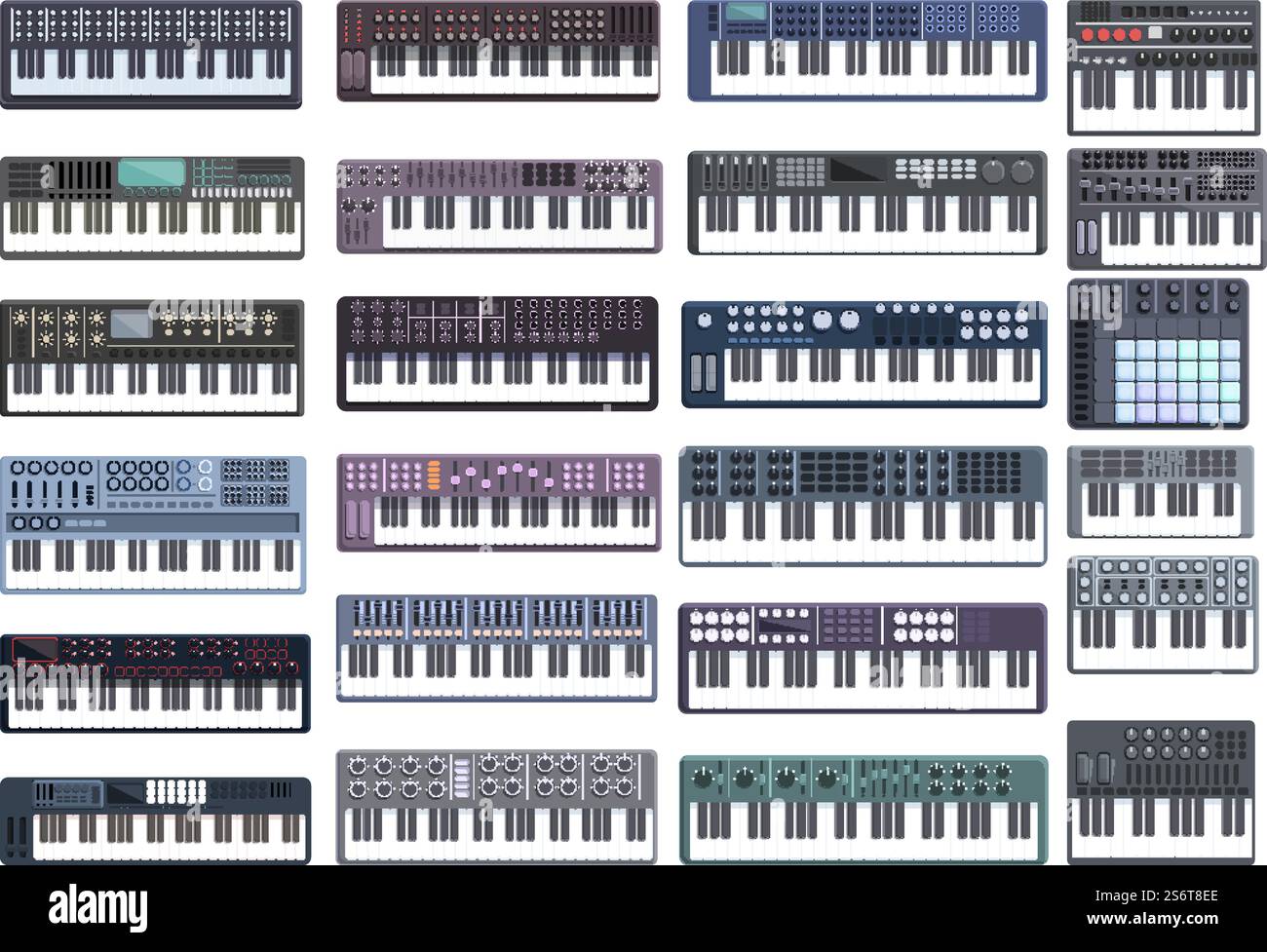 Synthesizer icons set cartoon vector. Acoustic audio. Piano instrument ...
