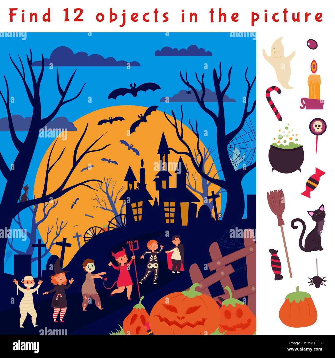 Find hidden objects. Halloween game location, fun children puzzle. Look ...