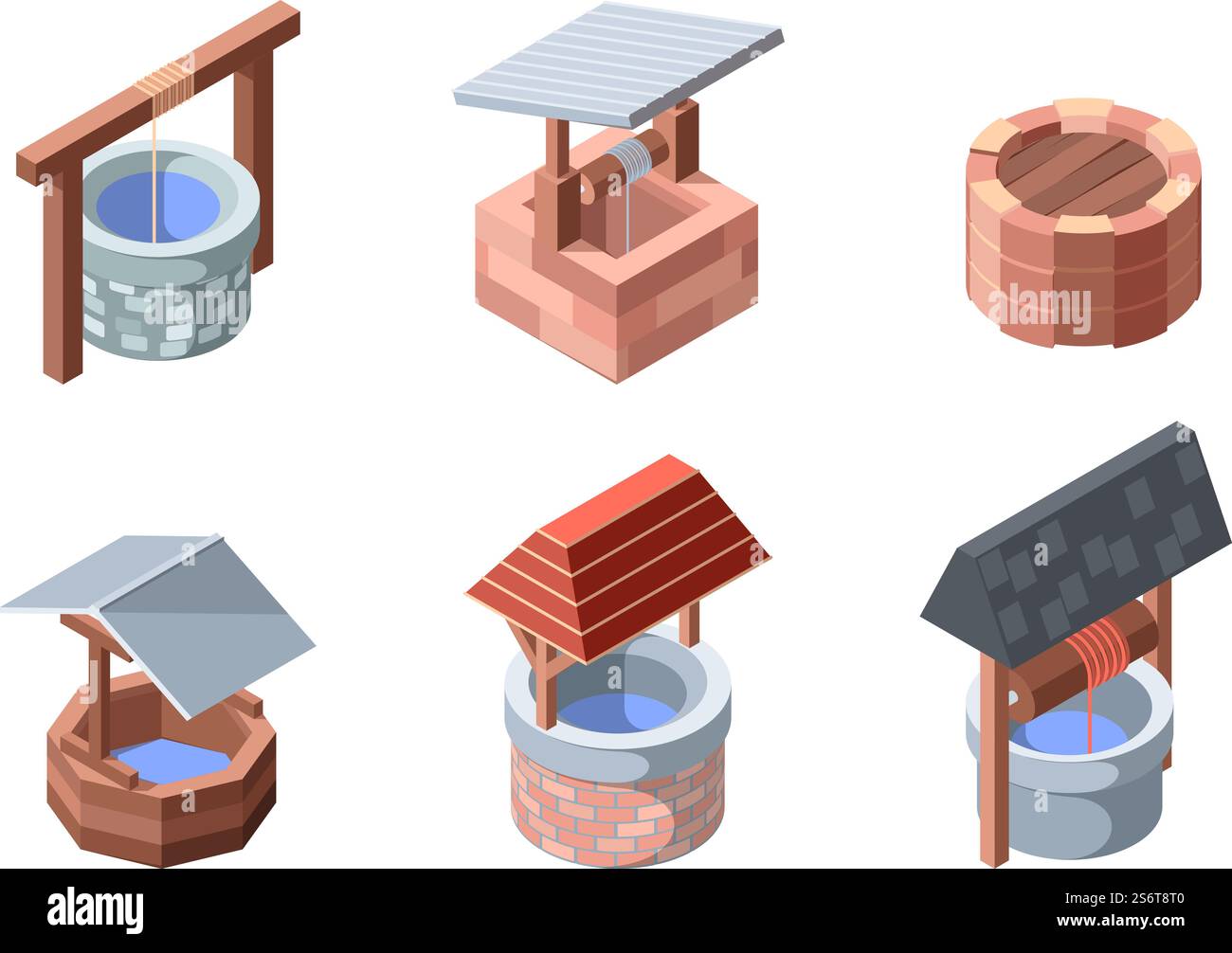 Water wellness isometric. Outdoor garden oasis with rocks bricks ...