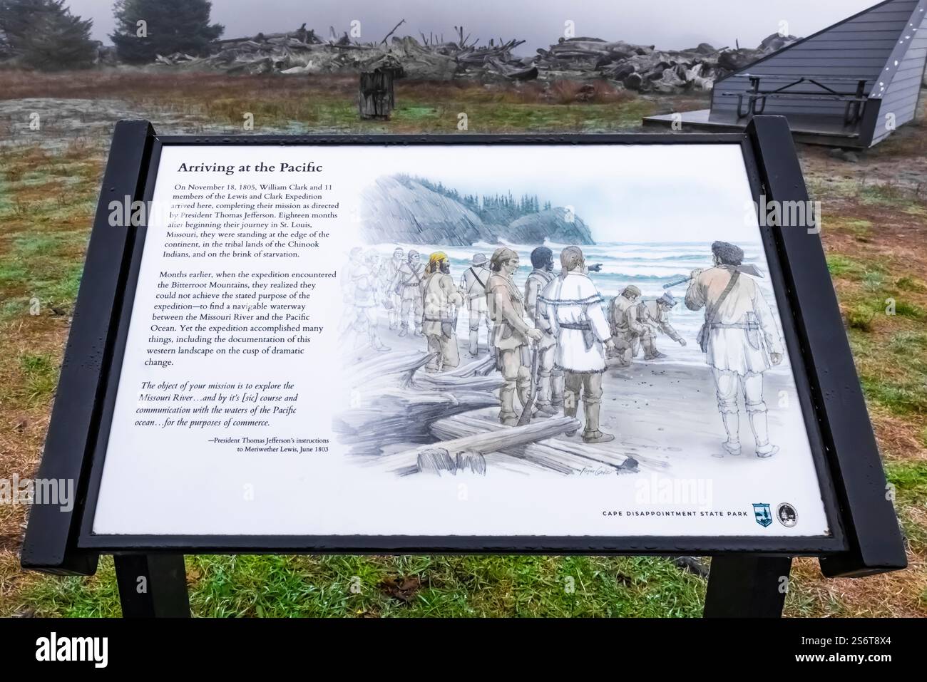 Interpretive sign about Captain Clark reaching the Pacific in Cape ...
