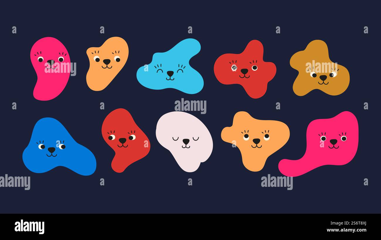 Cute abstract comic faces. Liquid shapes with strange emotional ...