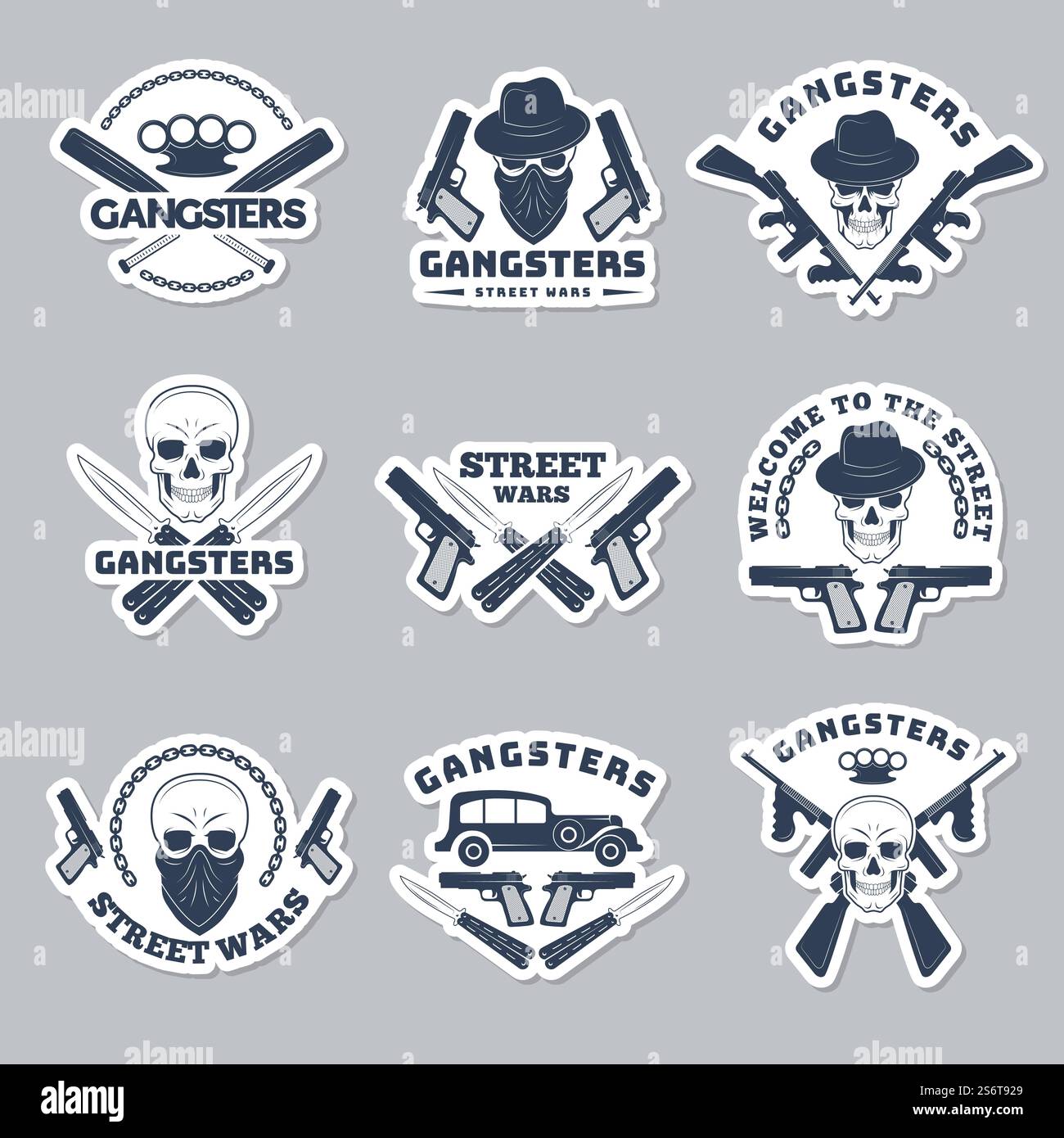 Mafia labels. Gangsta stylized symbols guns bandits and hooligans ...