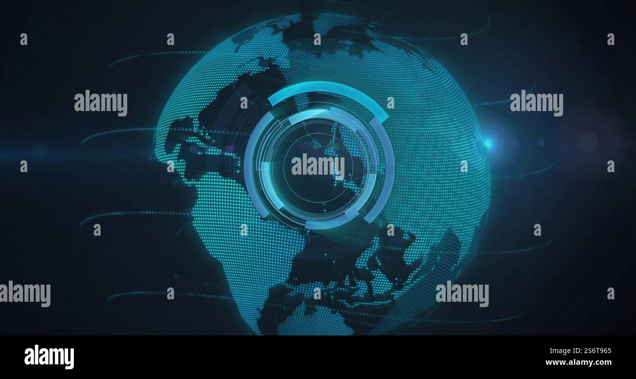 Image of scope scanning over globe on black background Stock Photo - Alamy