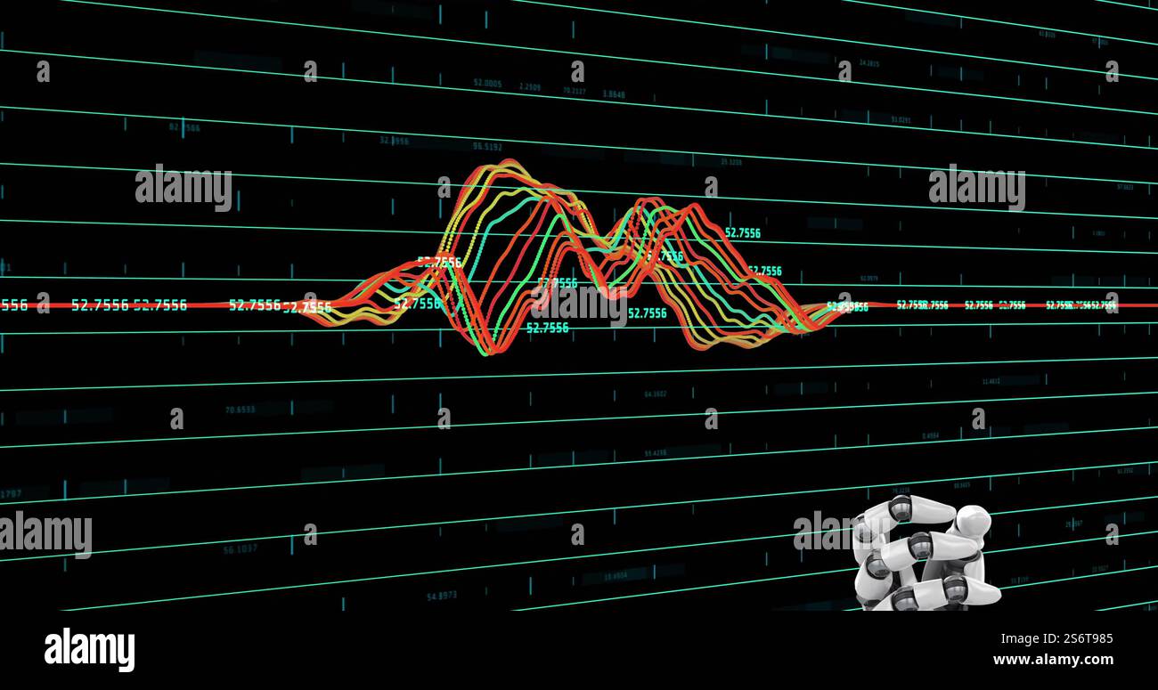 Image of data processing and diagrams over robotic arm Stock Photo - Alamy