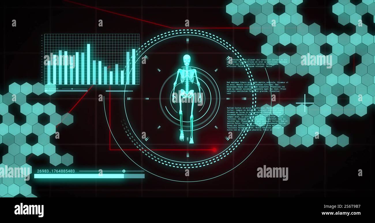 Image of digital data processing over human skeleton and scope scanning ...