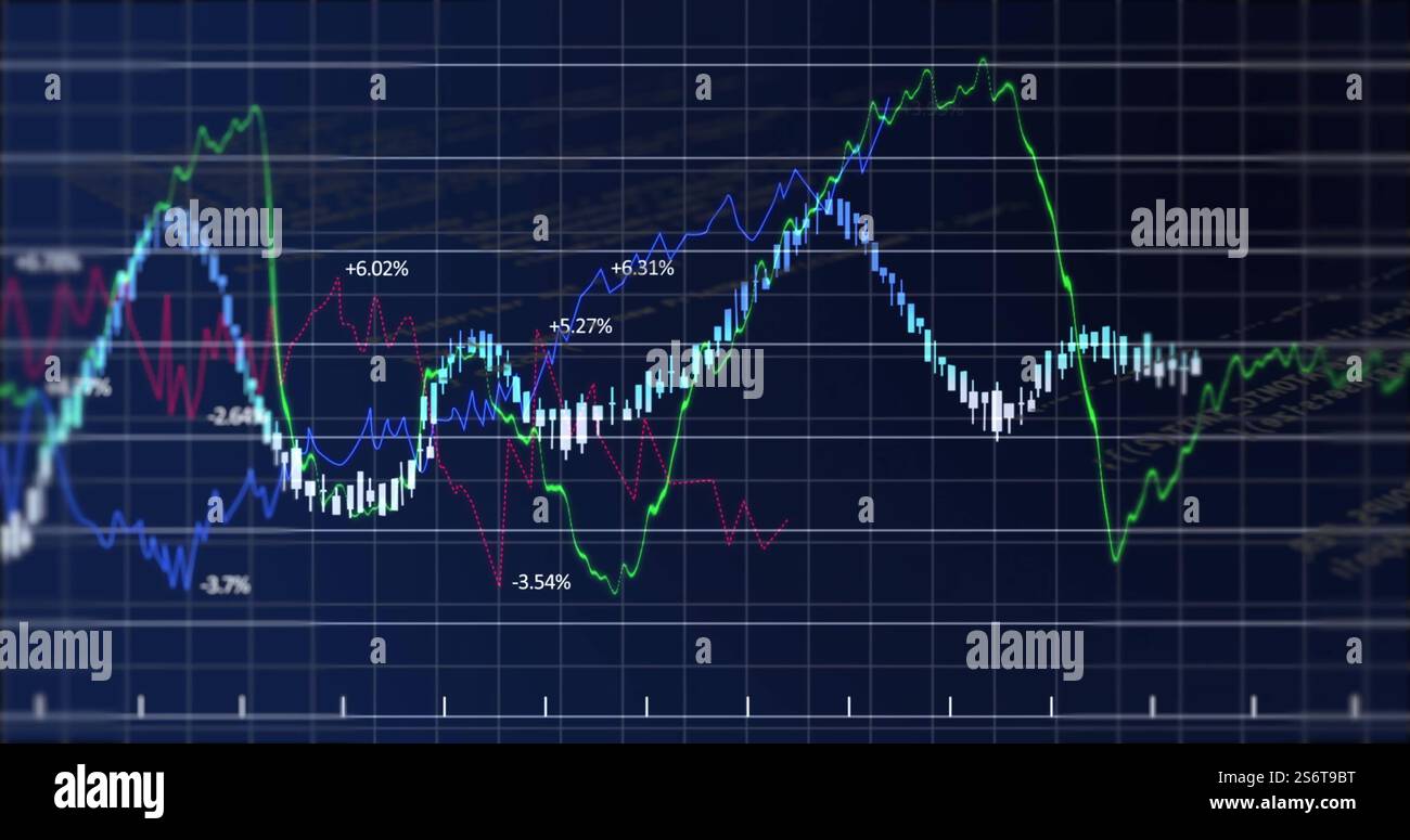 Stock market trends and data analysis image over grid background Stock ...