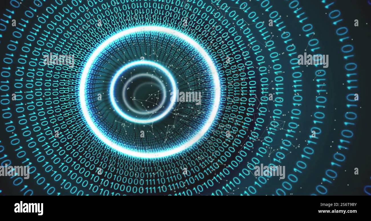 Binary code tunnel image with glowing concentric circles Stock Photo ...