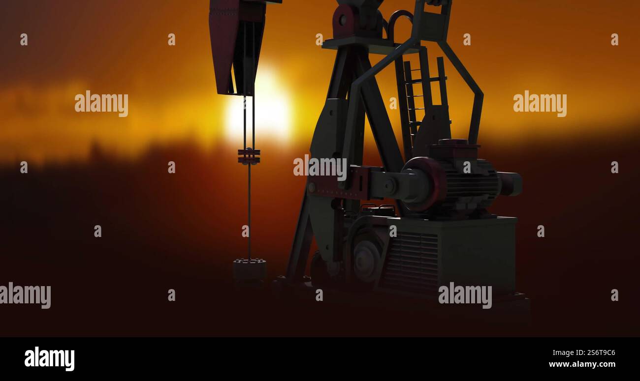 Image of oil rig working at sunset Stock Photo - Alamy