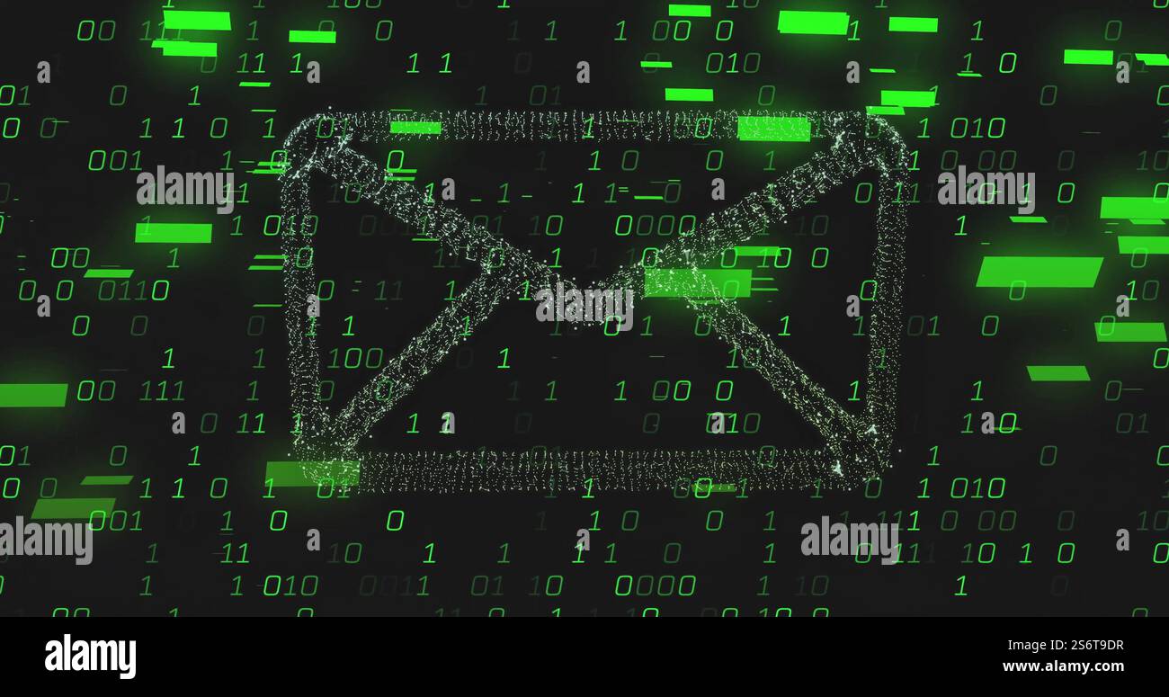 Email icon with binary code image over green digital background Stock ...