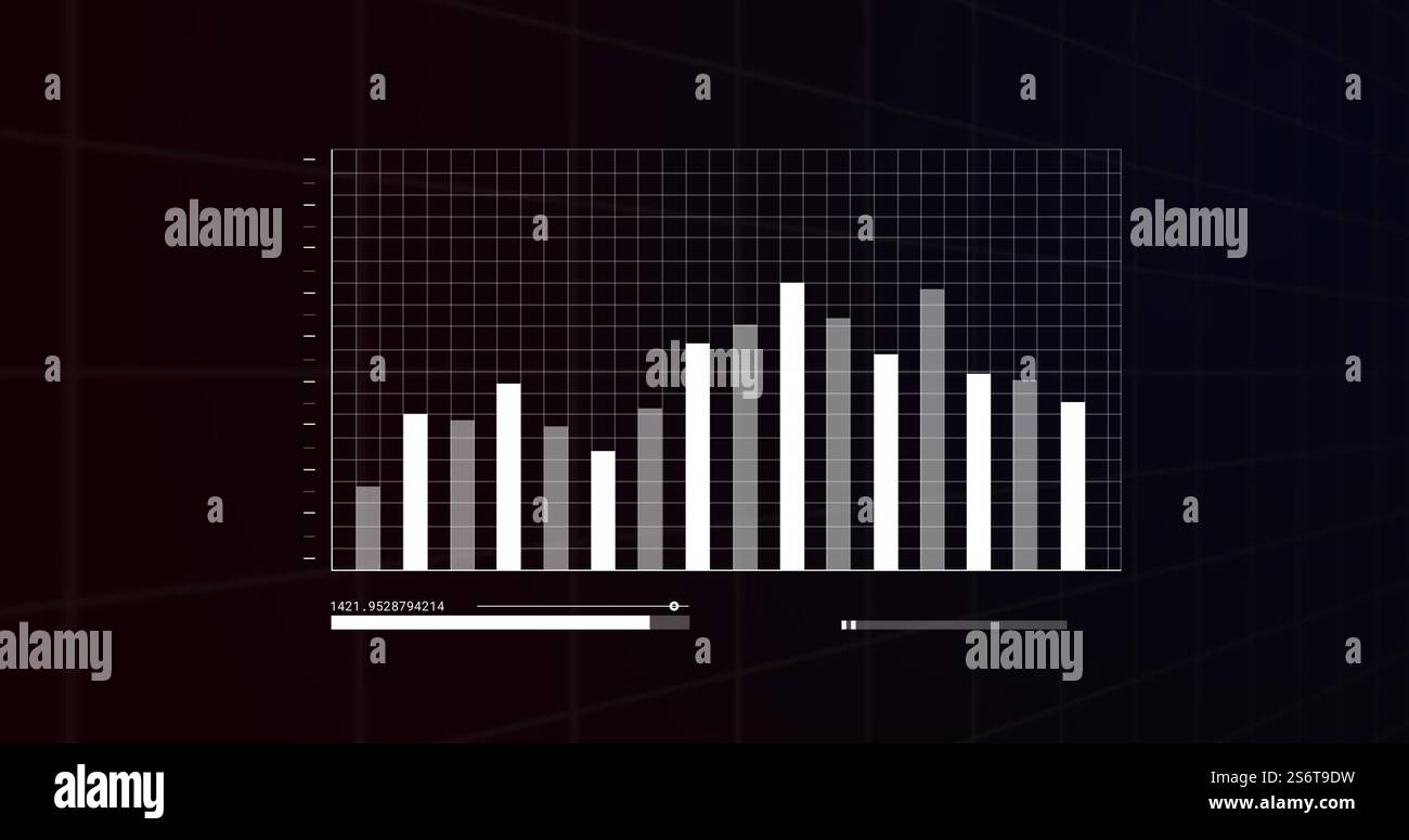 Bar and line charts with financial data processing image over grid ...