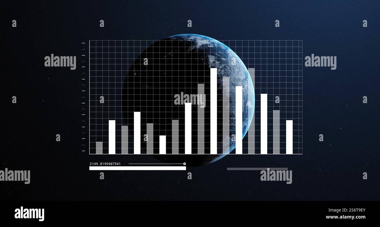 Financial data and stock market image over rotating Earth with charts ...