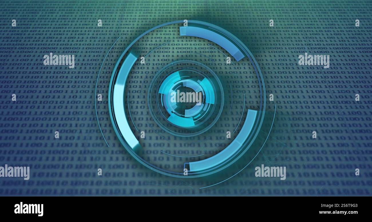 Digital binary code background with rotating blue circular image Stock Photo - Alamy