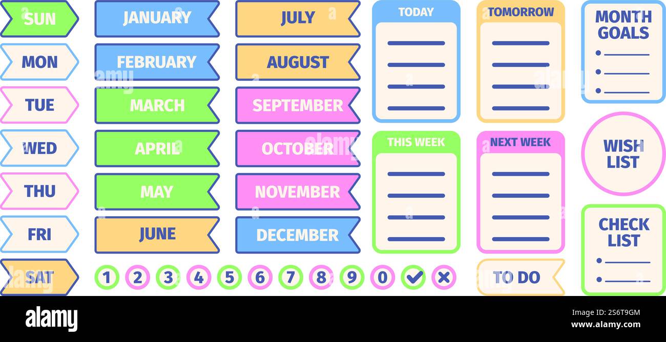 Organizer stickers. Calendar scrapbook elements for daily pages design ...