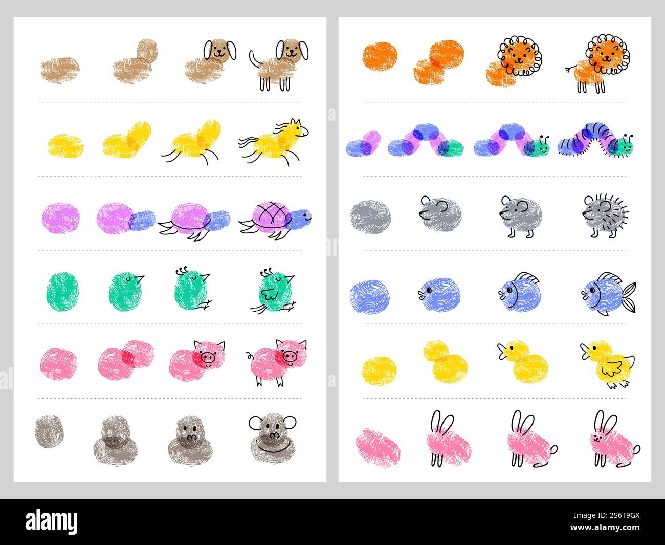 Finger prints art. Templates for kids paintings steps education for ...