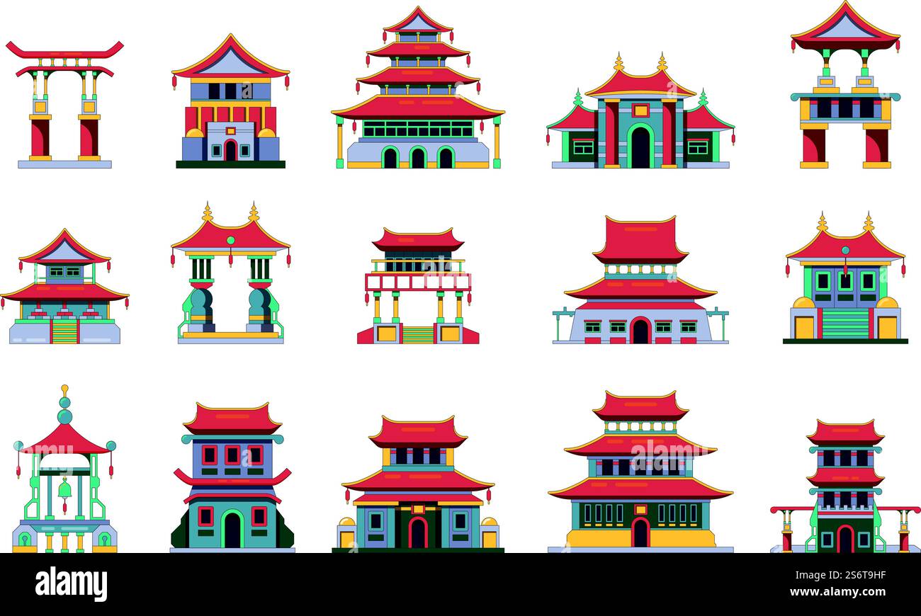 Asian buildings. China traditional palazzo ancient houses pagoda ...