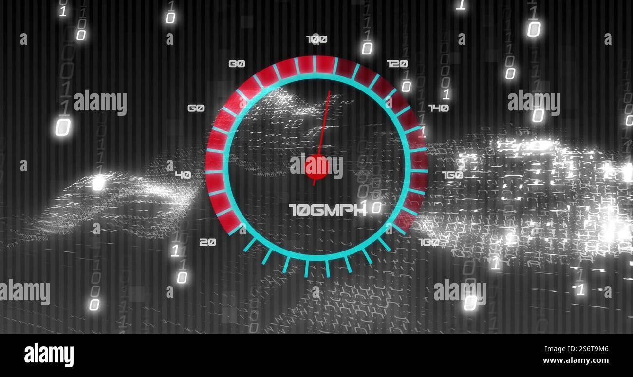 Image of speedometer over data processing on black background Stock Photo - Alamy