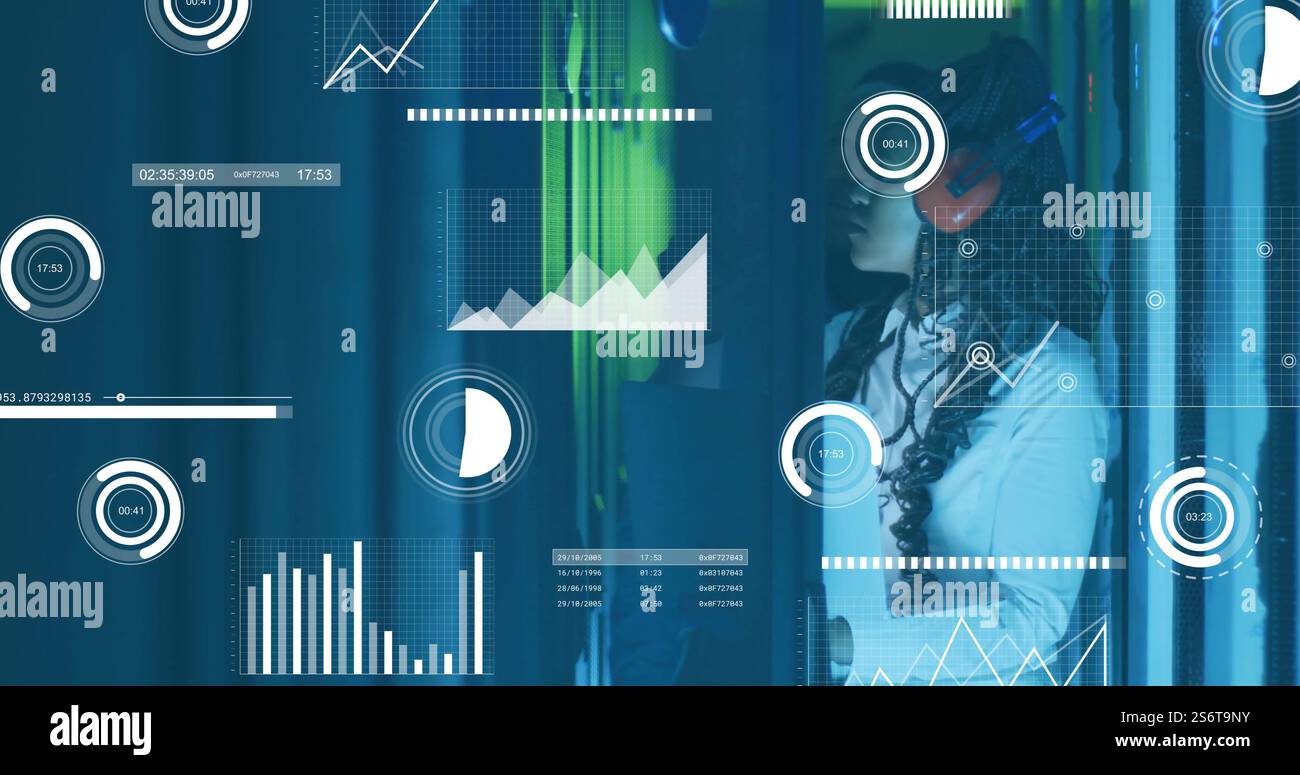 Image of financial data processing over african american colleagues ...