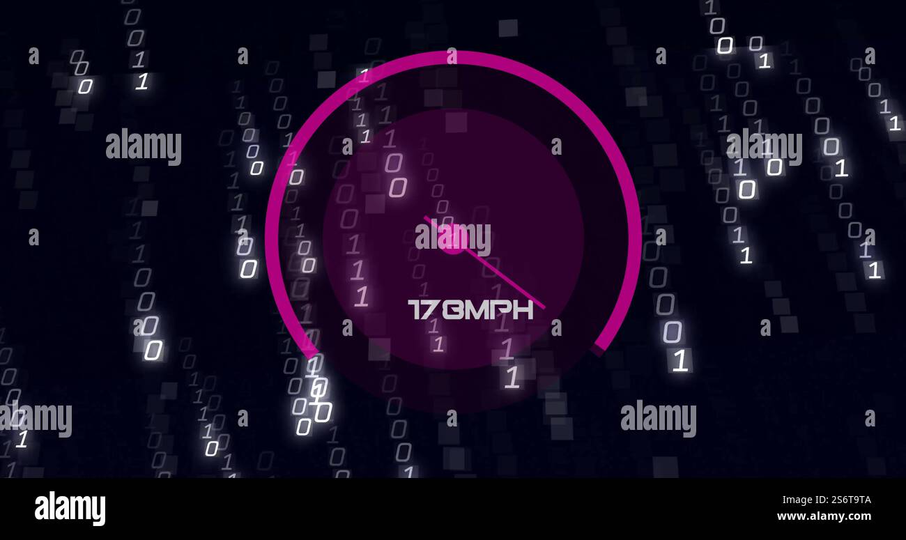 Image of speedometer over data processing on black background Stock Photo - Alamy