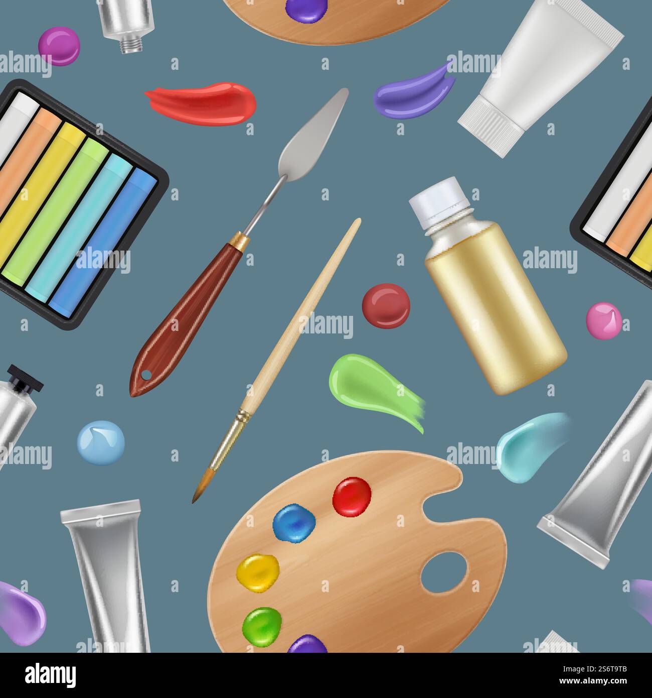 Painter tools pattern. Materials for artists brushes colored oil ...