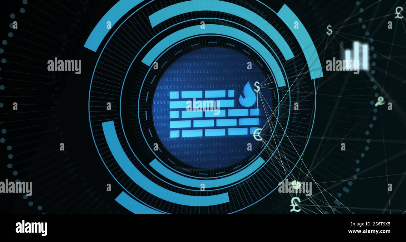 Image of network of connections with icons over firewall Stock Photo ...