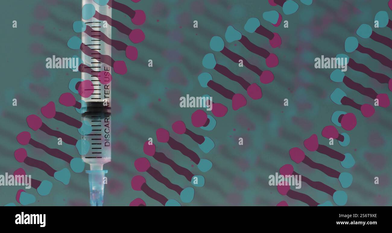 Image of dna strands over syringe on grey backgroud Stock Photo - Alamy