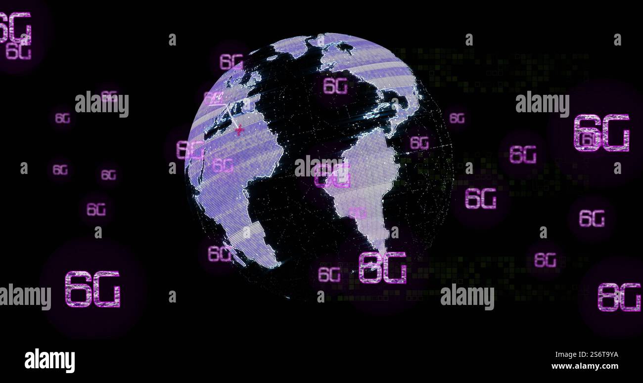 Image of 6g text and data processing over globe Stock Photo - Alamy