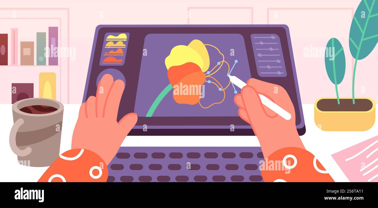 Graphic designer working. Artist animation doing image video motion ...