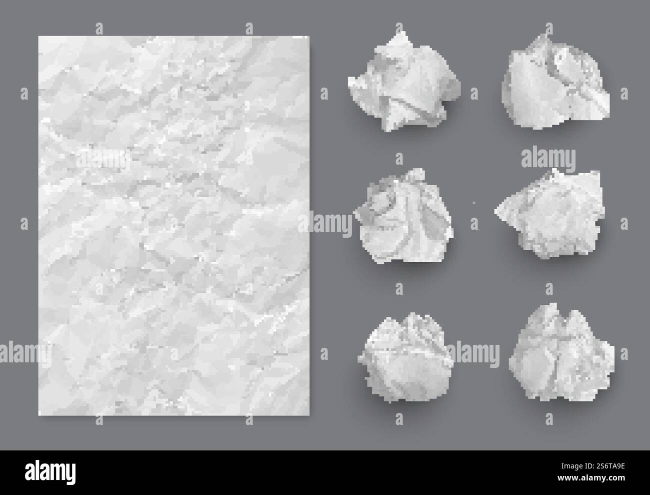 Paper texture. Crumpled balls and realistic writing piece of damaged ...