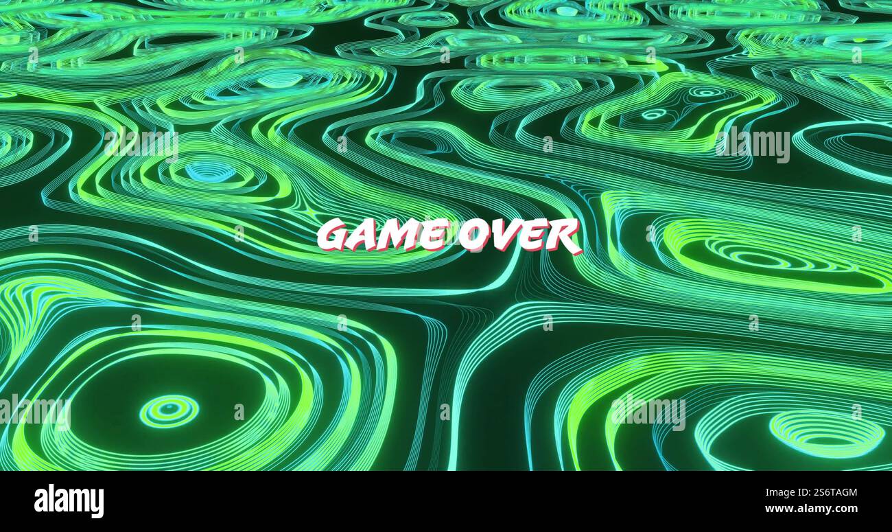 Image of game over text over light trails pattern background Stock ...
