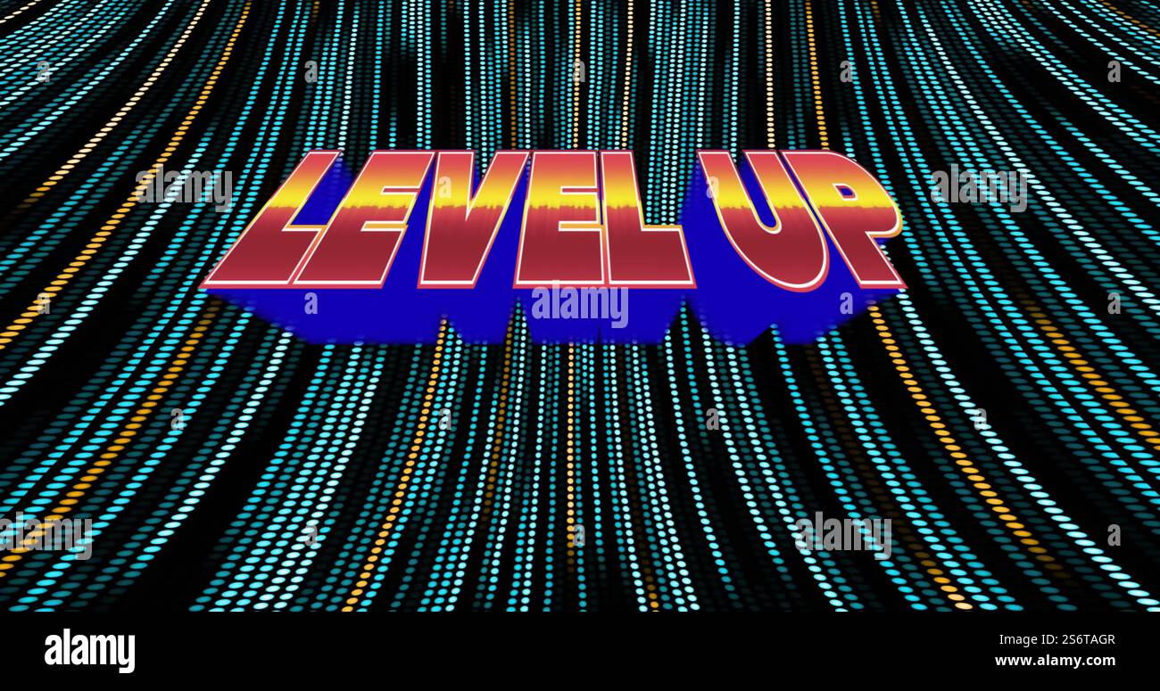 Image of level up text over light trails pattern background Stock Photo ...