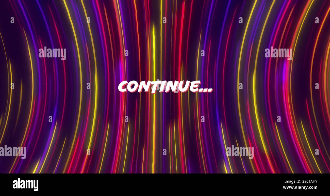 Image of continue text over light trails pattern background Stock Photo ...