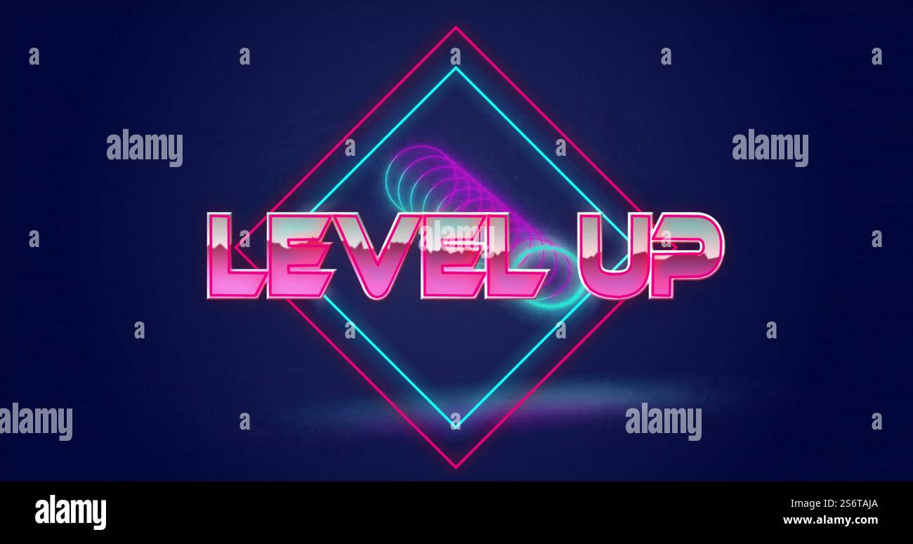 Level up text image over blue shapes on dark background Stock Photo - Alamy