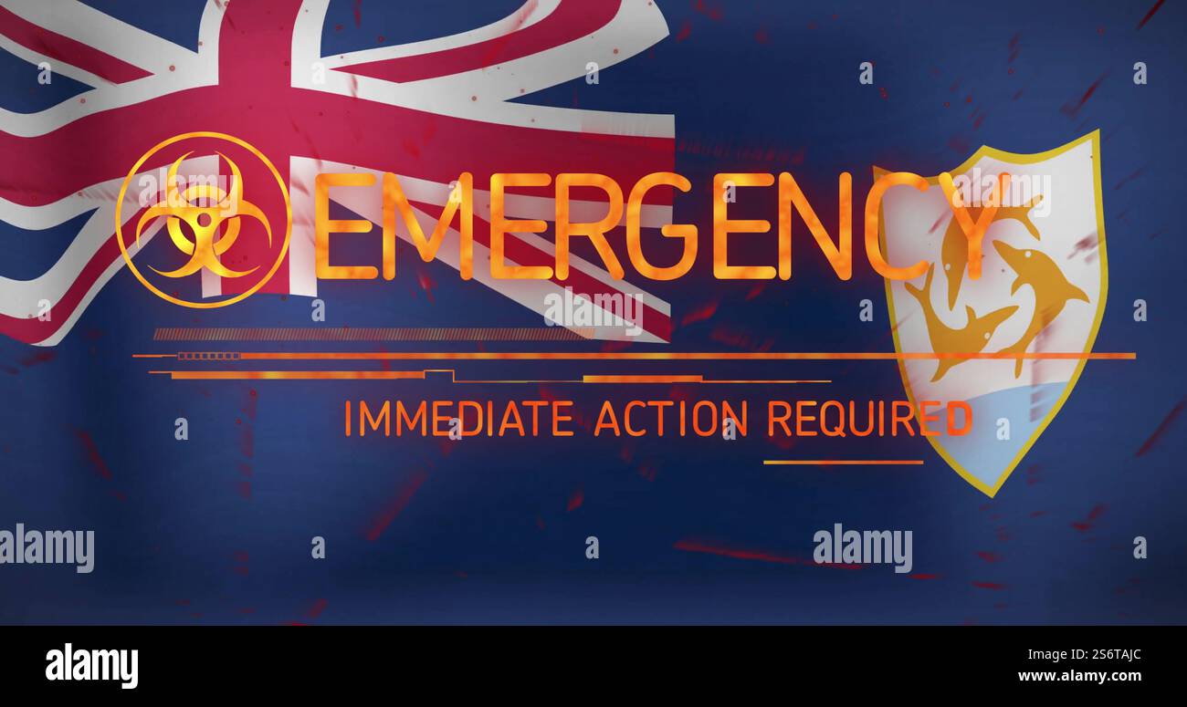 Emergency alert text over British flag with biohazard symbol Stock ...