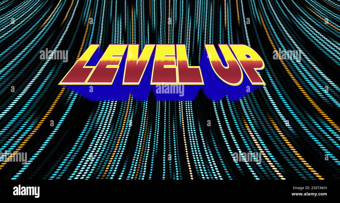 Image of level up text over light trails pattern background Stock Photo ...