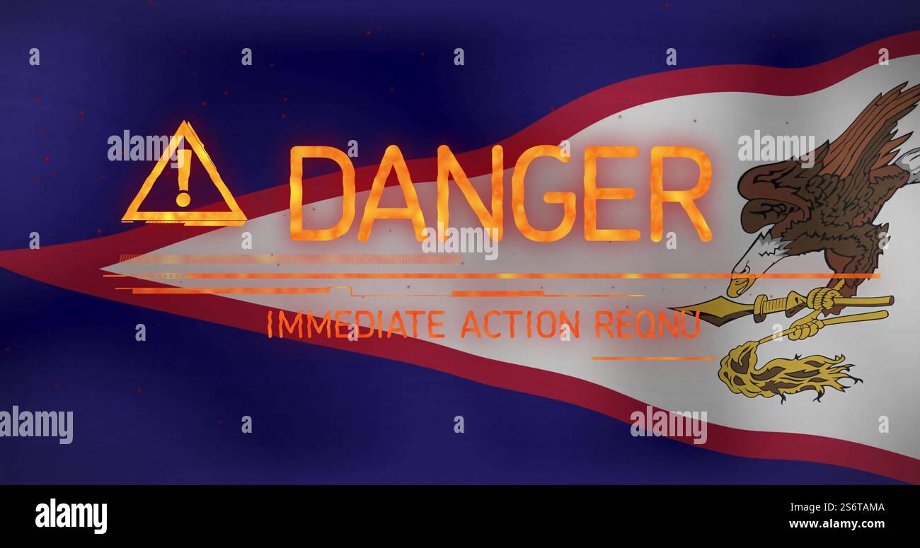 Danger warning image with Immediate Action Required text over flag ...