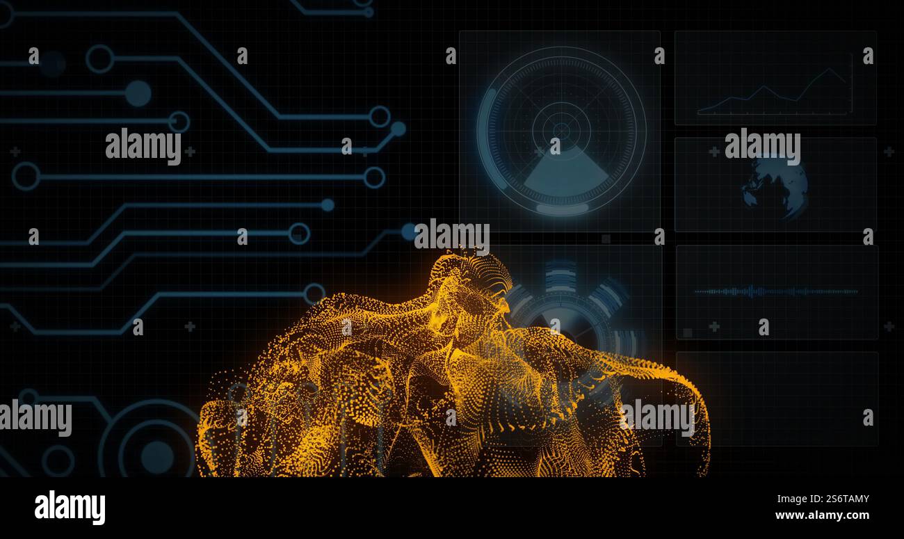 Digital Circuit And Data Visualization Over Abstract Yellow Wave Image 3776