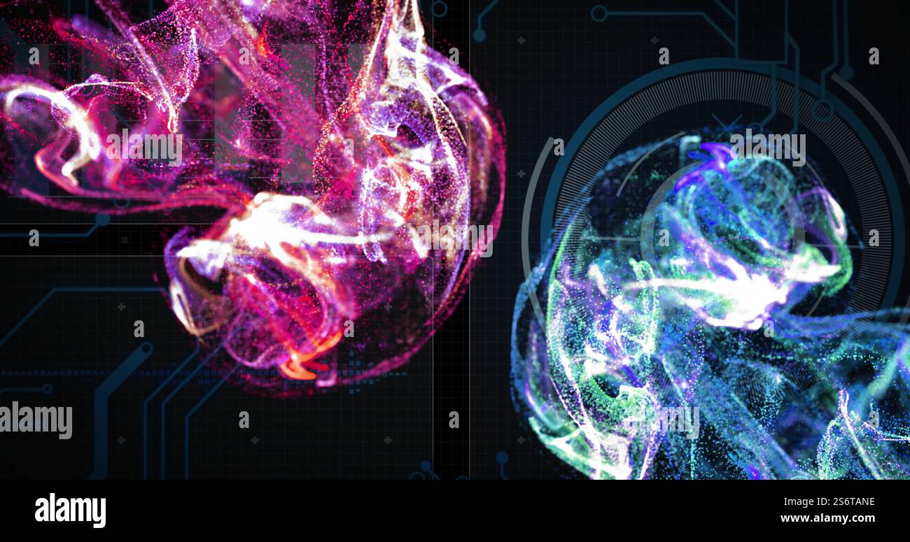 Colorful neural networks and data processing image over digital interface background Stock Photo ...