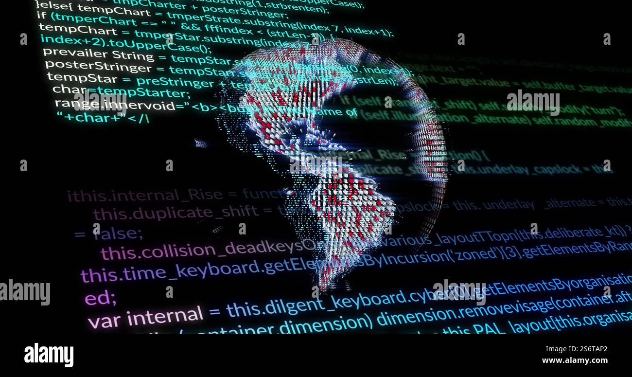 Programming code over image of human face, representing cybersecurity ...