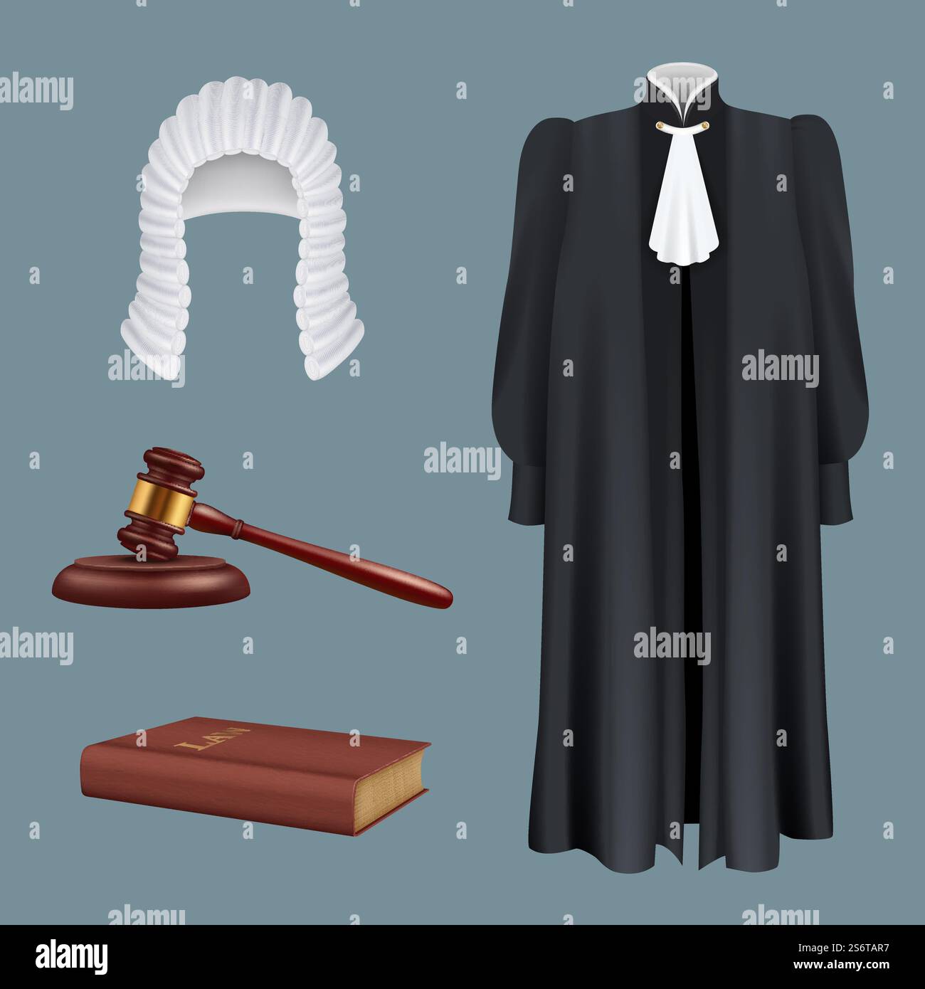 Judge equipment. Law and justice realistic symbols prosecutor court ...