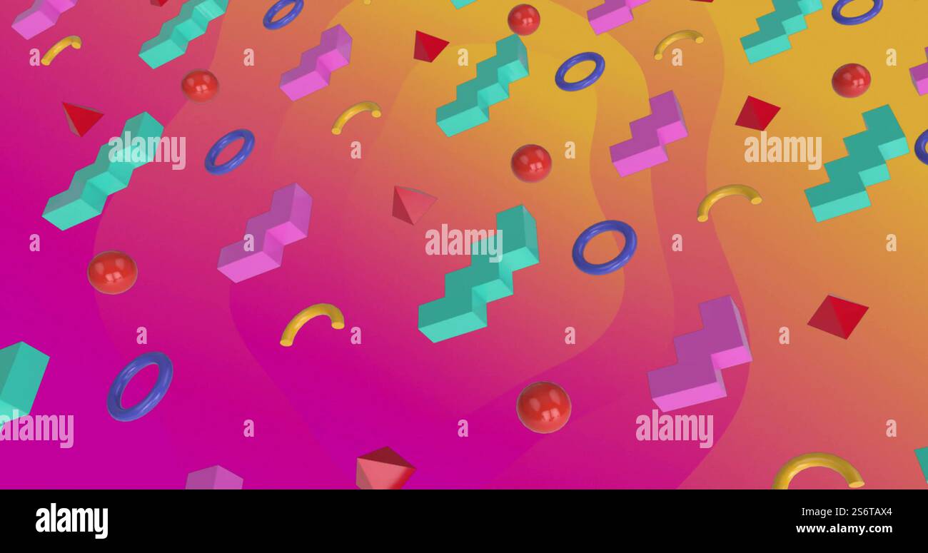 Colorful geometric shapes floating in vibrant background image Stock ...