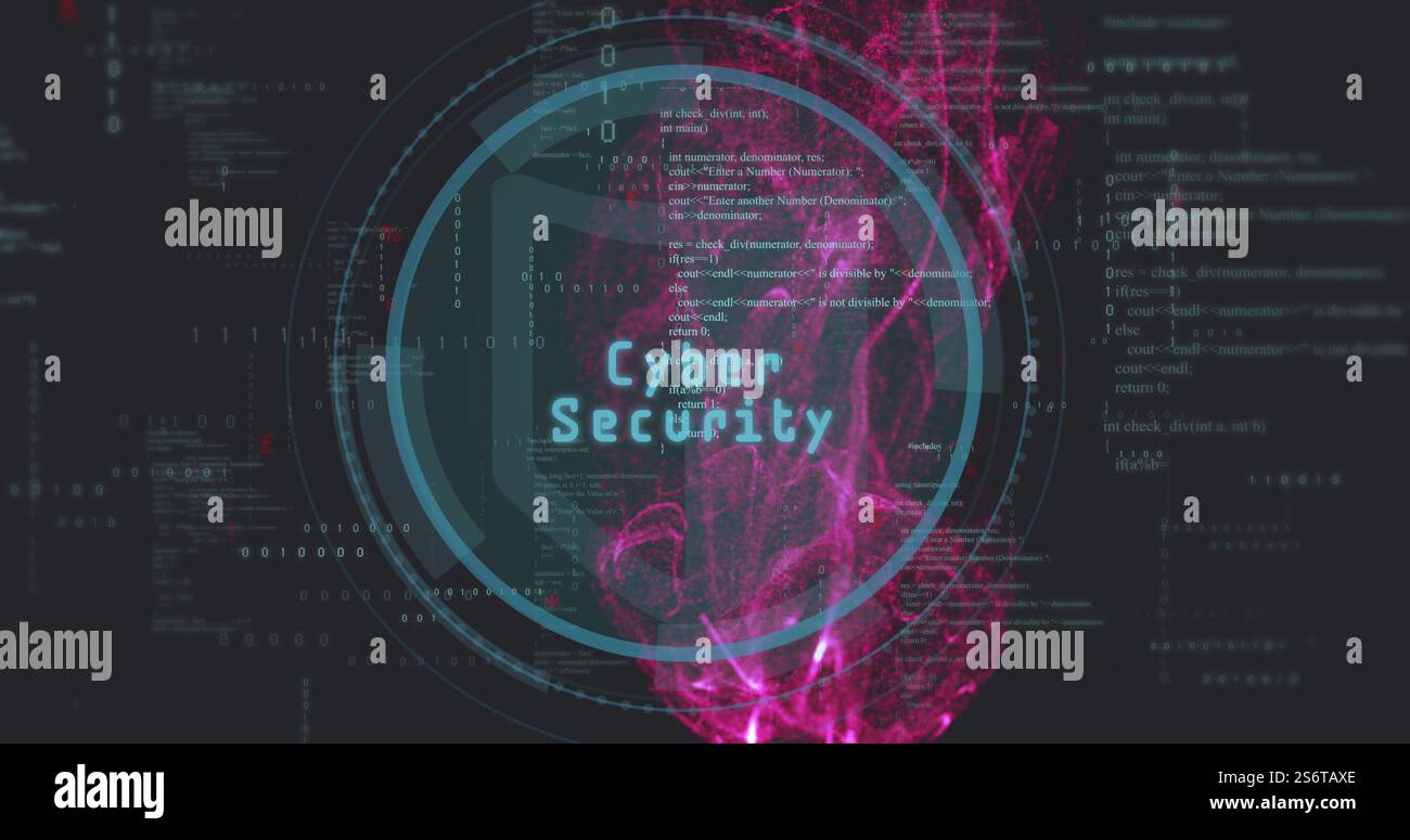 Digital code and data processing image over circular interface and abstract background Stock ...