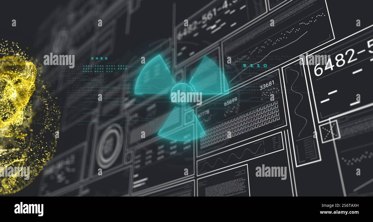 Radiation hazard symbol and numerical data processing image over ...
