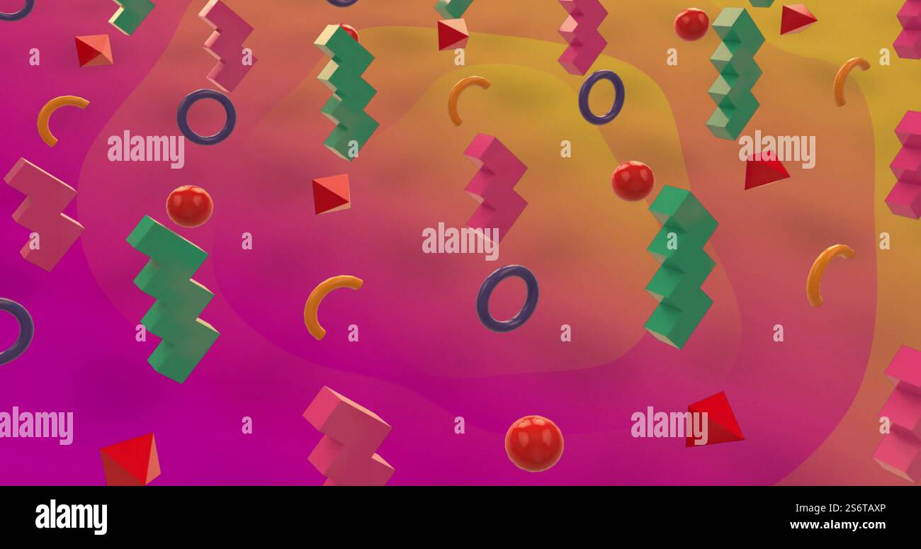 Colorful geometric shapes floating, 3D image over gradient background ...