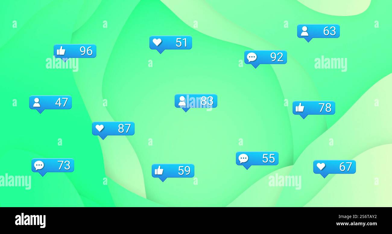 Social media notifications image over green abstract background Stock ...