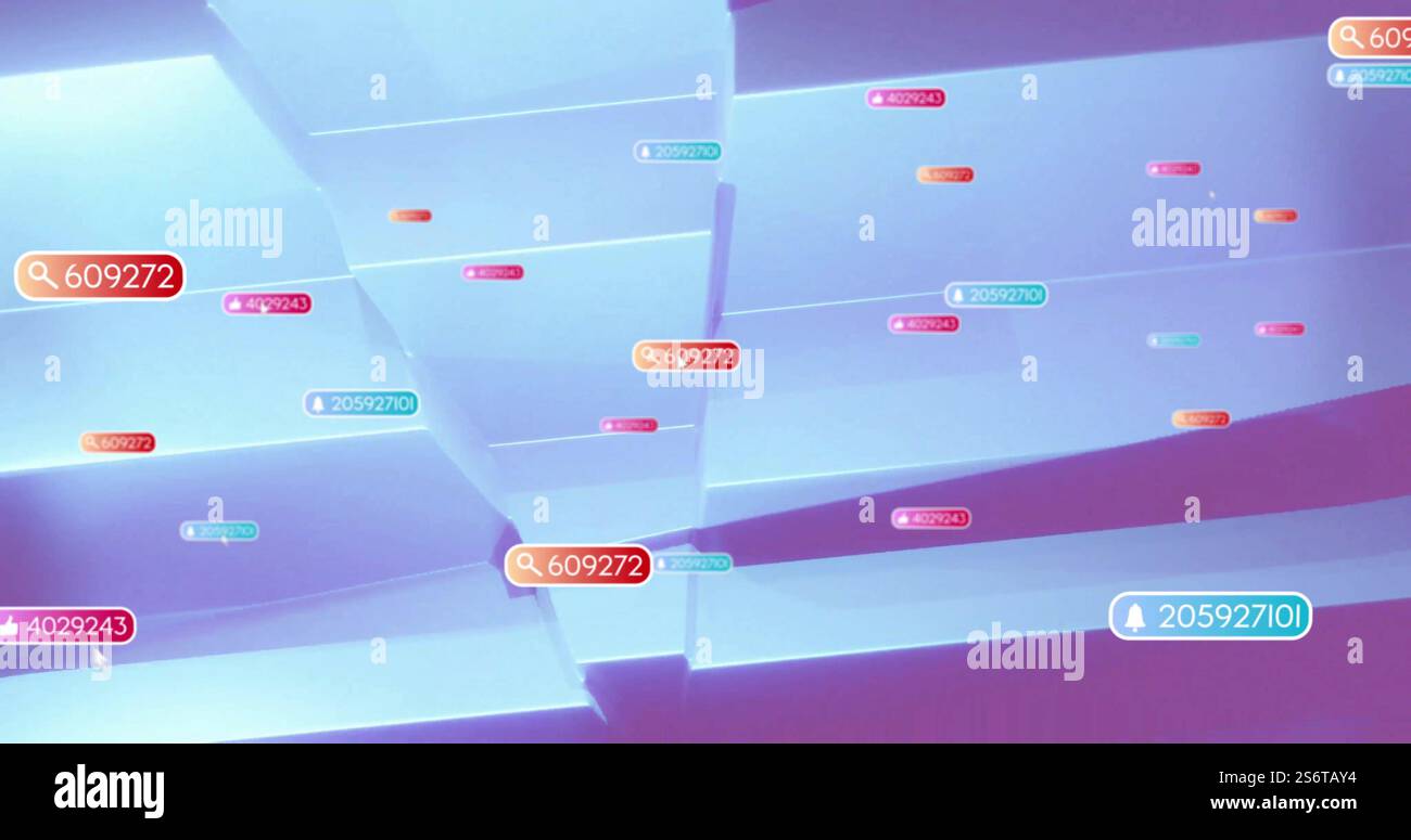 Colorful numerical data points image over abstract blue and purple ...